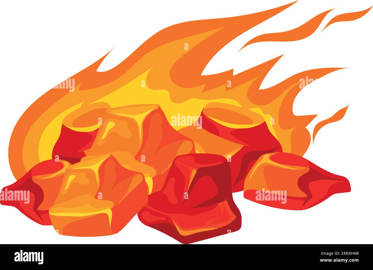 Campfire on wind. Cartoon flame on hot burning coal isolated on white ...