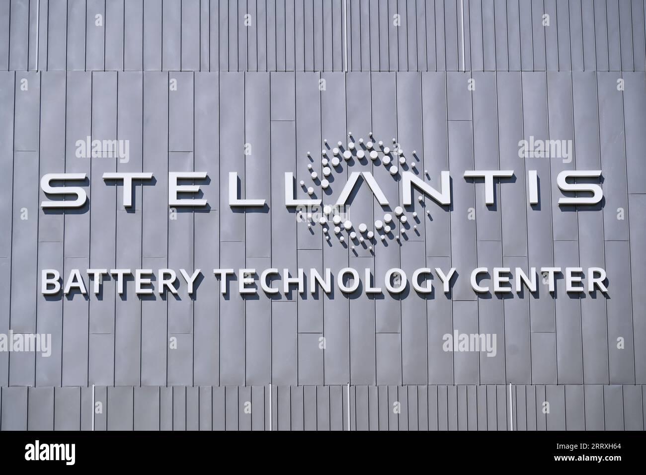 TURIN, ITALY, 8 September 2023 - Stellantis sign at the entrance of the ...