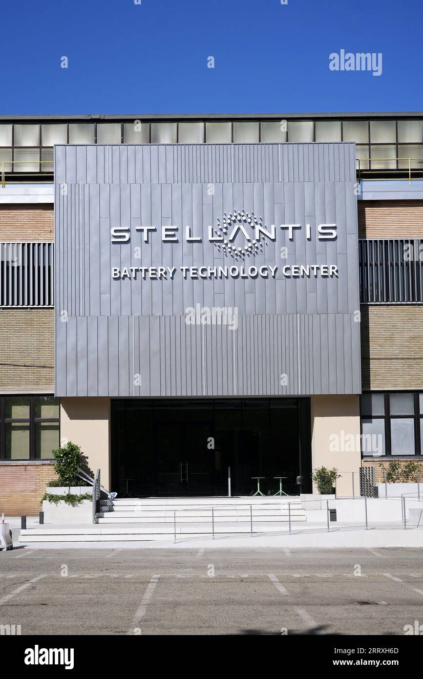 TURIN, ITALY, 8 September 2023 - Stellantis sign at the entrance of the ...