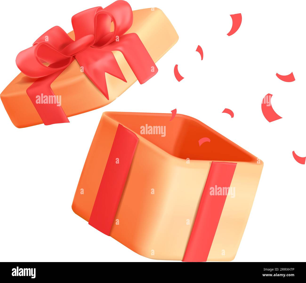 Open gift box with confetti burst. Surprise present isolated on white ...