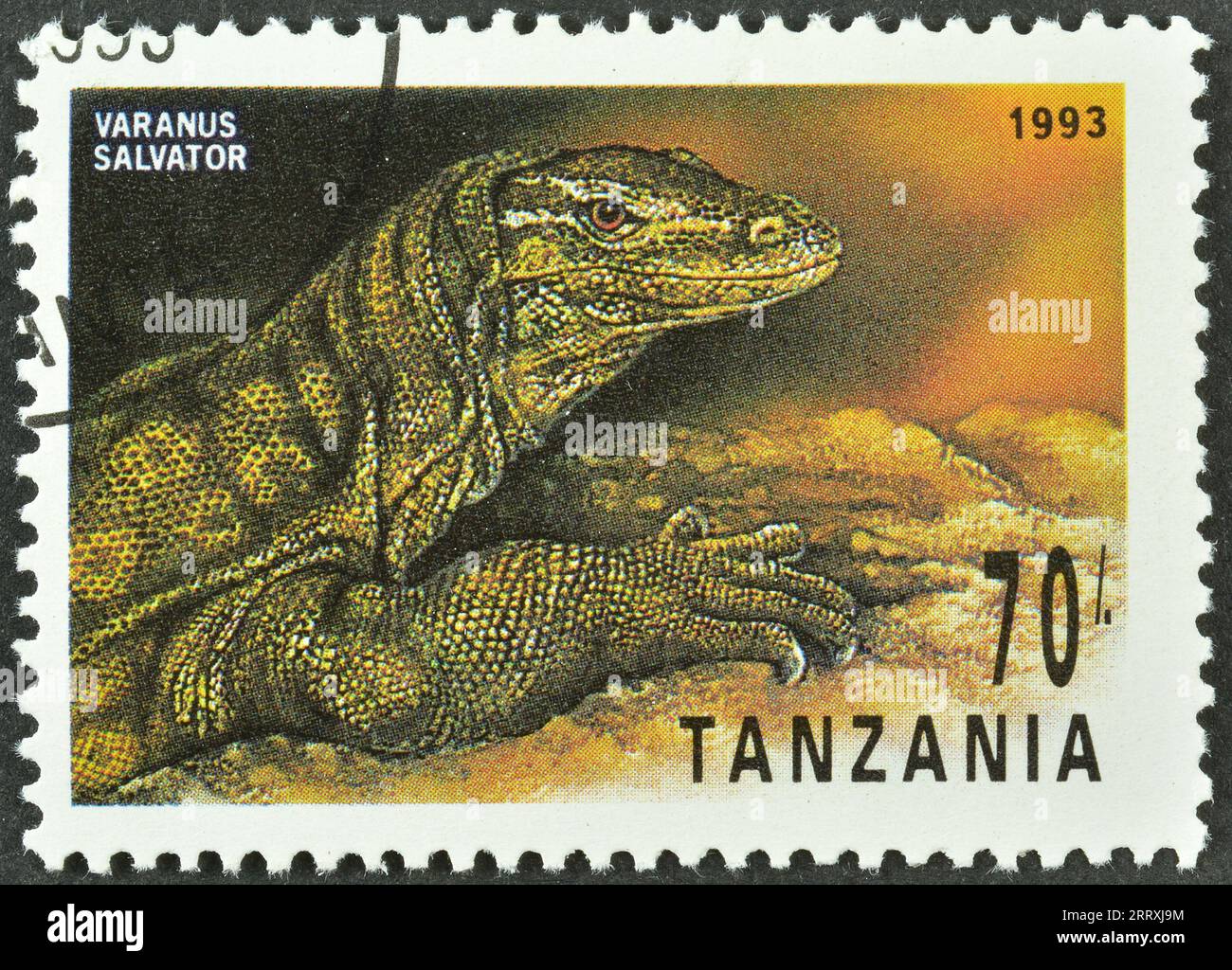 Cancelled postage stamp printed by Tanzania, that shows Water Monitor ...