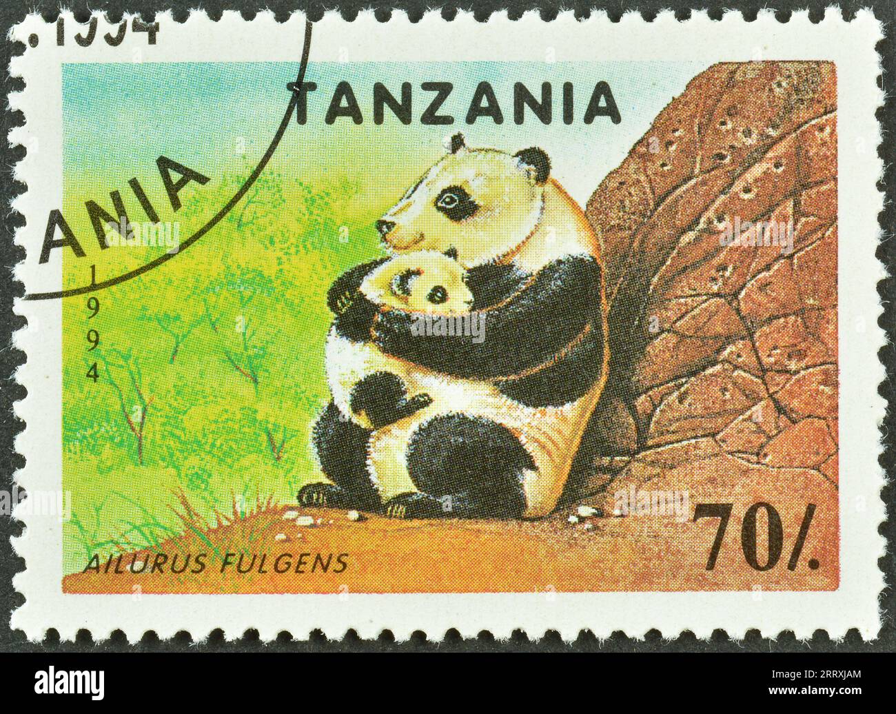 Cancelled postage stamp printed by Tanzania, that shows Giant Panda ...