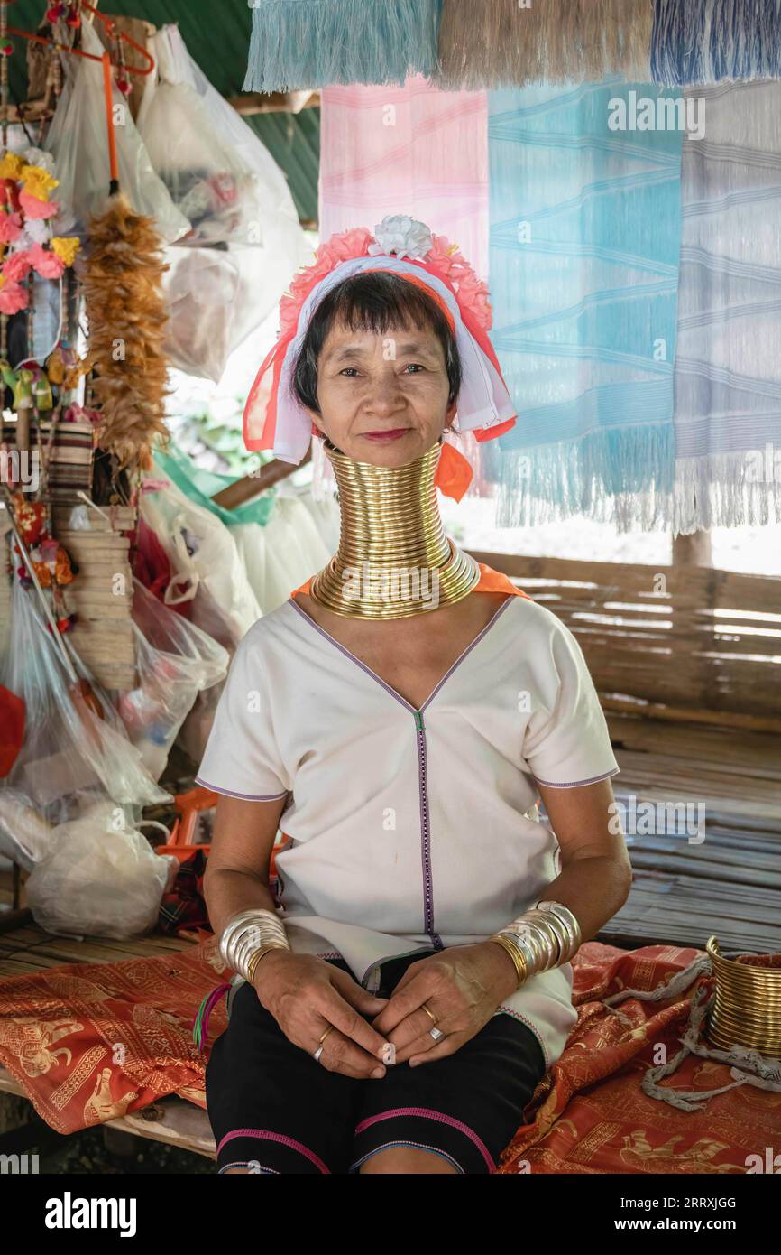 Chiang Mai, Thailand. 1st Sep, 2023. Portrait of a Karen long-neck ...