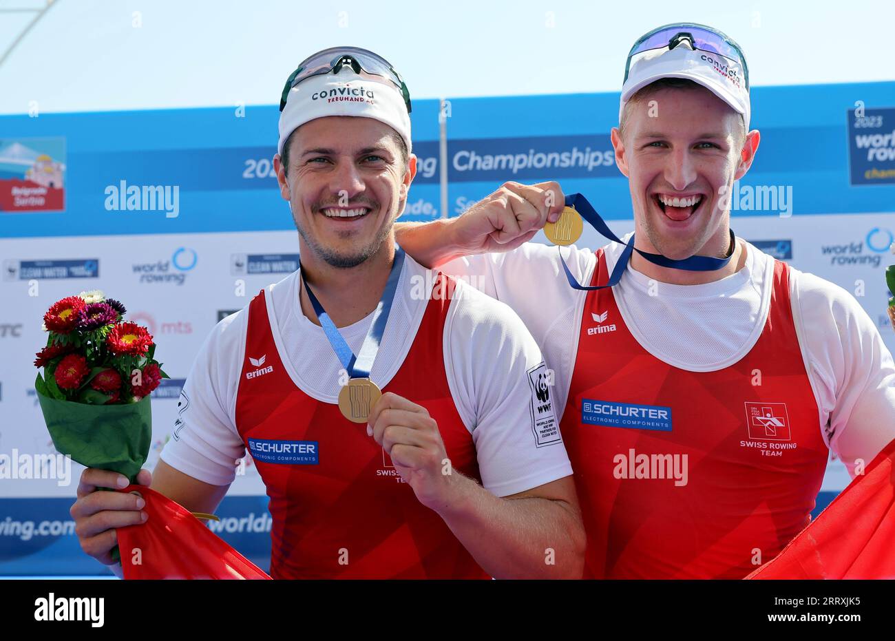 Belgrade, Serbia. 9th Sep, 2023. Gold medalists Roman Roeoesli (L) and ...