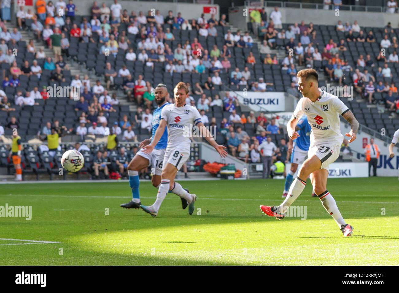Milton Keynes, UK. 9th September 2023.Daniel Harvie scores for Milton ...
