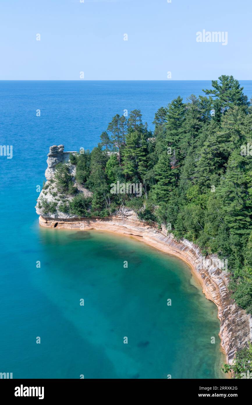 Turquoise waters around Miner's Castle along Pictured Rocks National ...