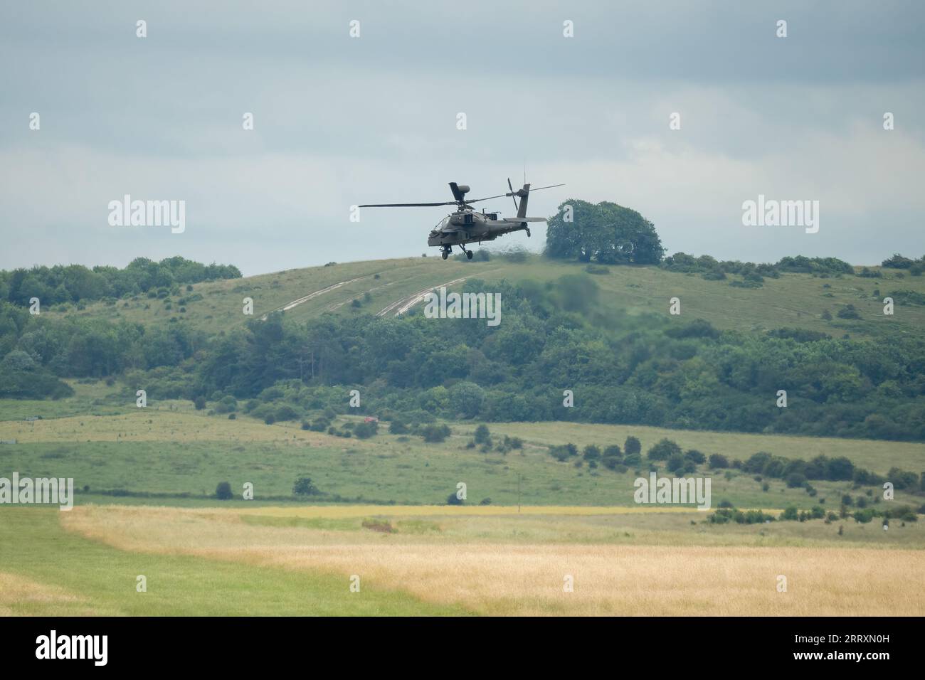 British army Boeing Apache Attack helicopter (AH-64E Army Air) in low ...