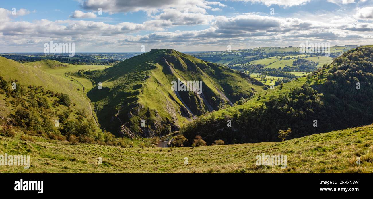 Panoramic view of Dovedale, Peak District National Park, Derbyshire ...