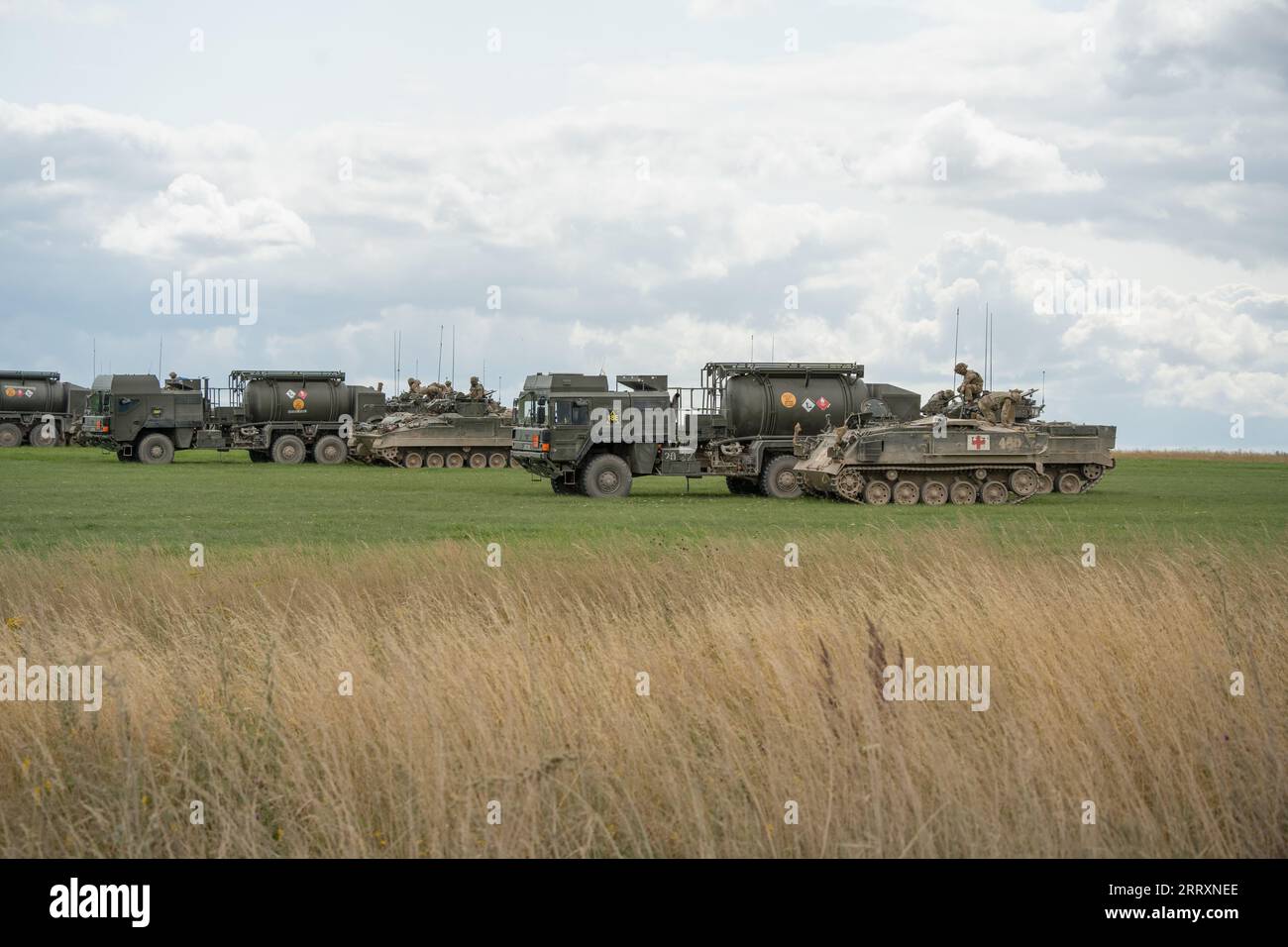 British Army Warrior FV510 fighting vehicle tank refuelling from a M.A ...