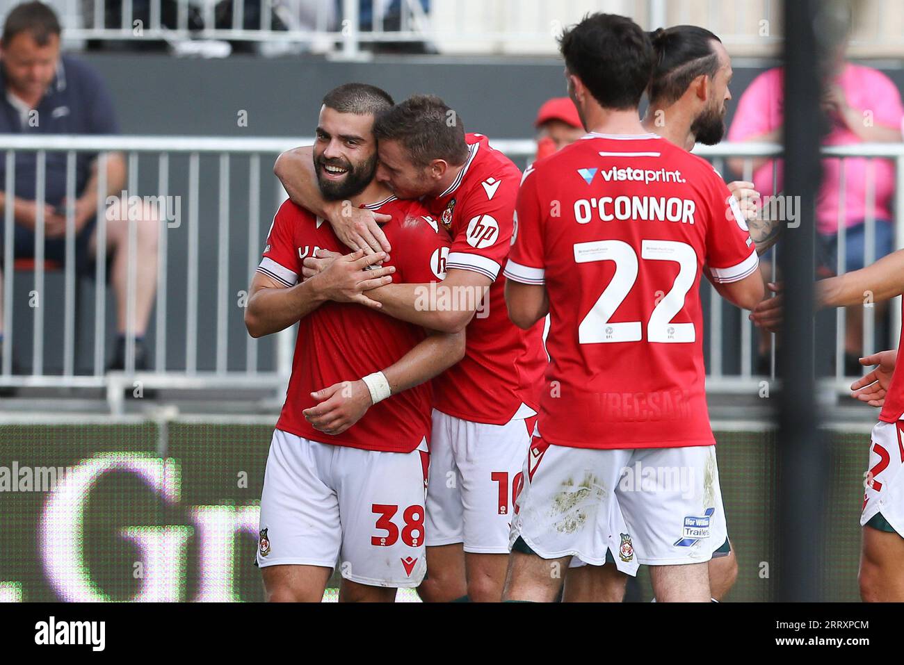 Wrexham, UK. 09th Sep, 2023. Elliot Lee of Wrexham (38) celebrates with ...