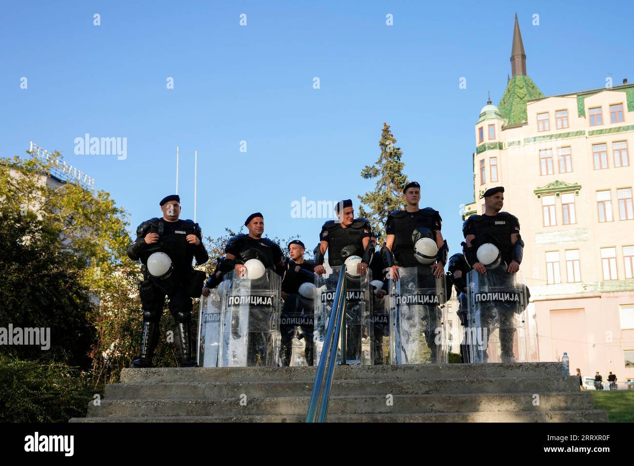 Serbian riot police officer guard street during the pride march in ...
