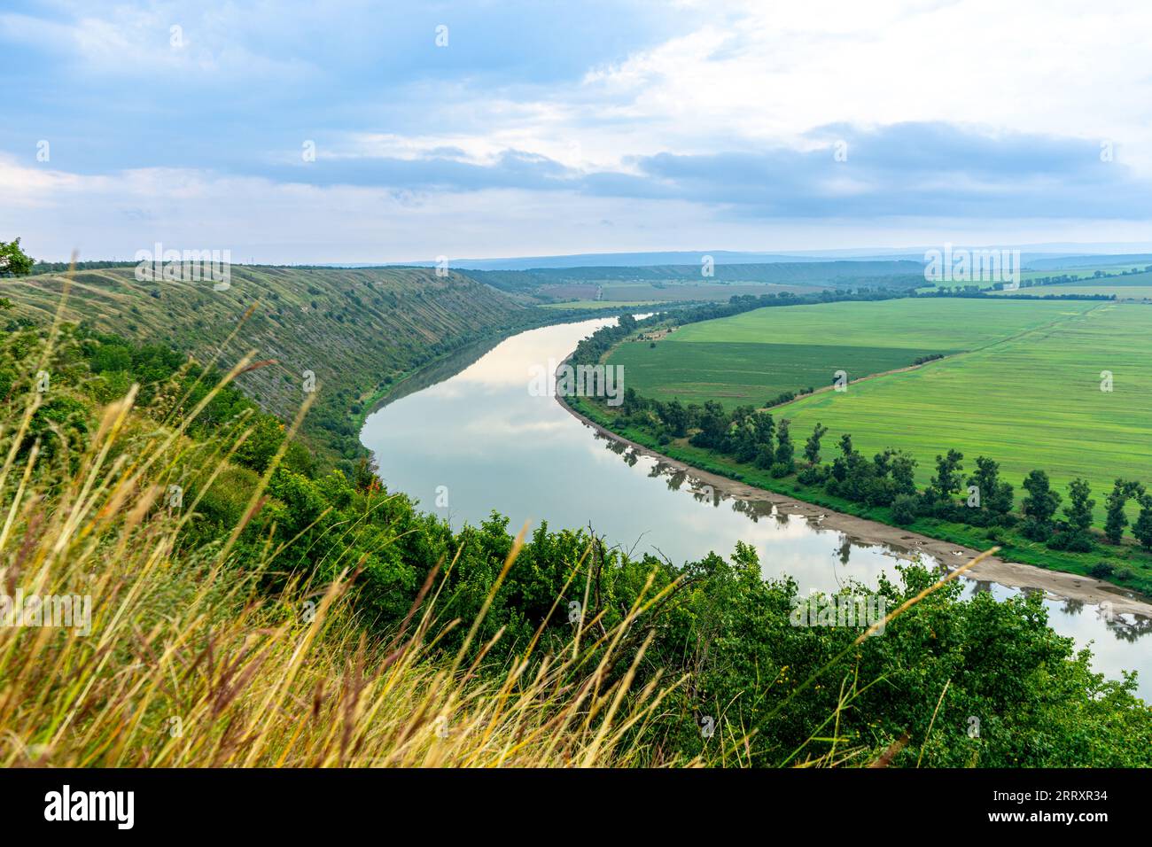 Panorama of the Dniester River. Landscape with canyon, forest and a ...