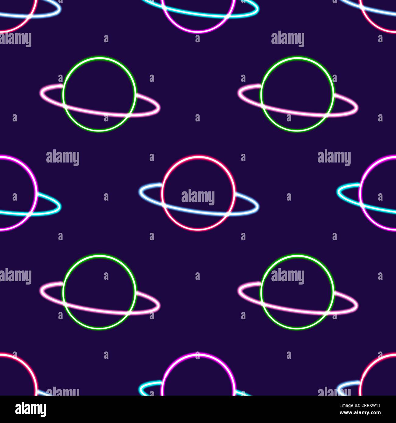 Neon Cosmic Planets Seamless Pattern, glowing desktop icon, neon ...