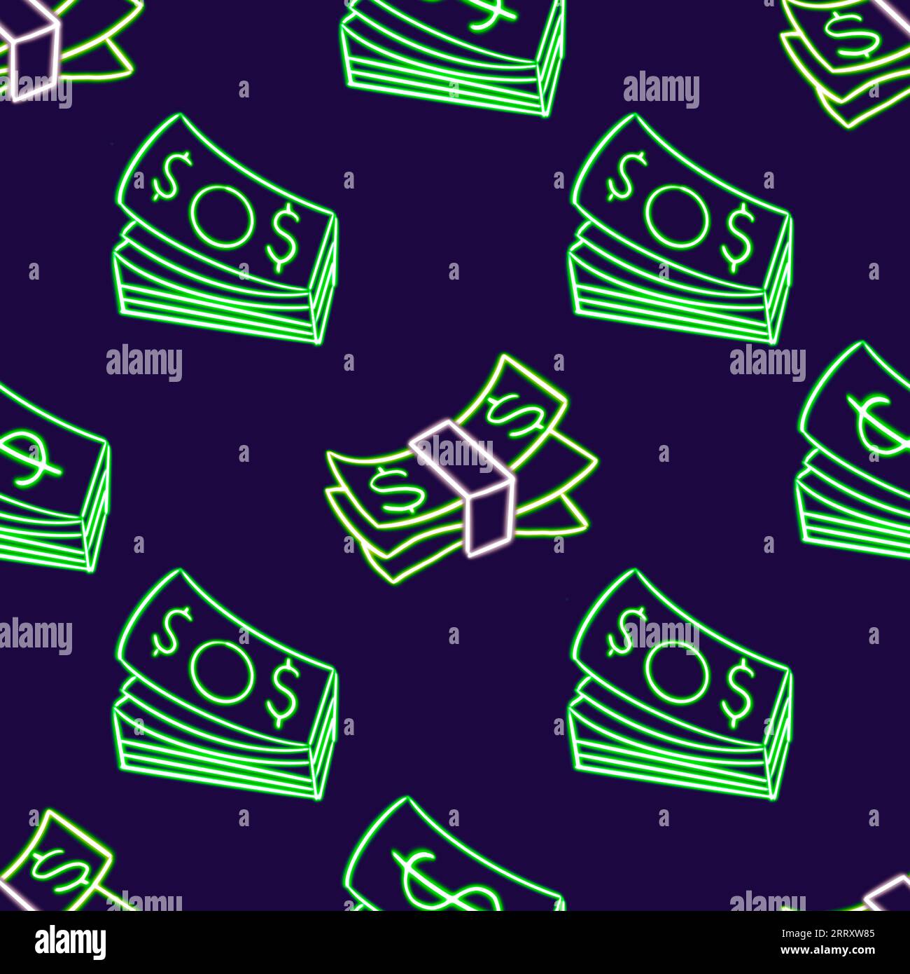 Neon Finance Seamless Pattern, Dollar Bills. glowing desktop icon, neon ...