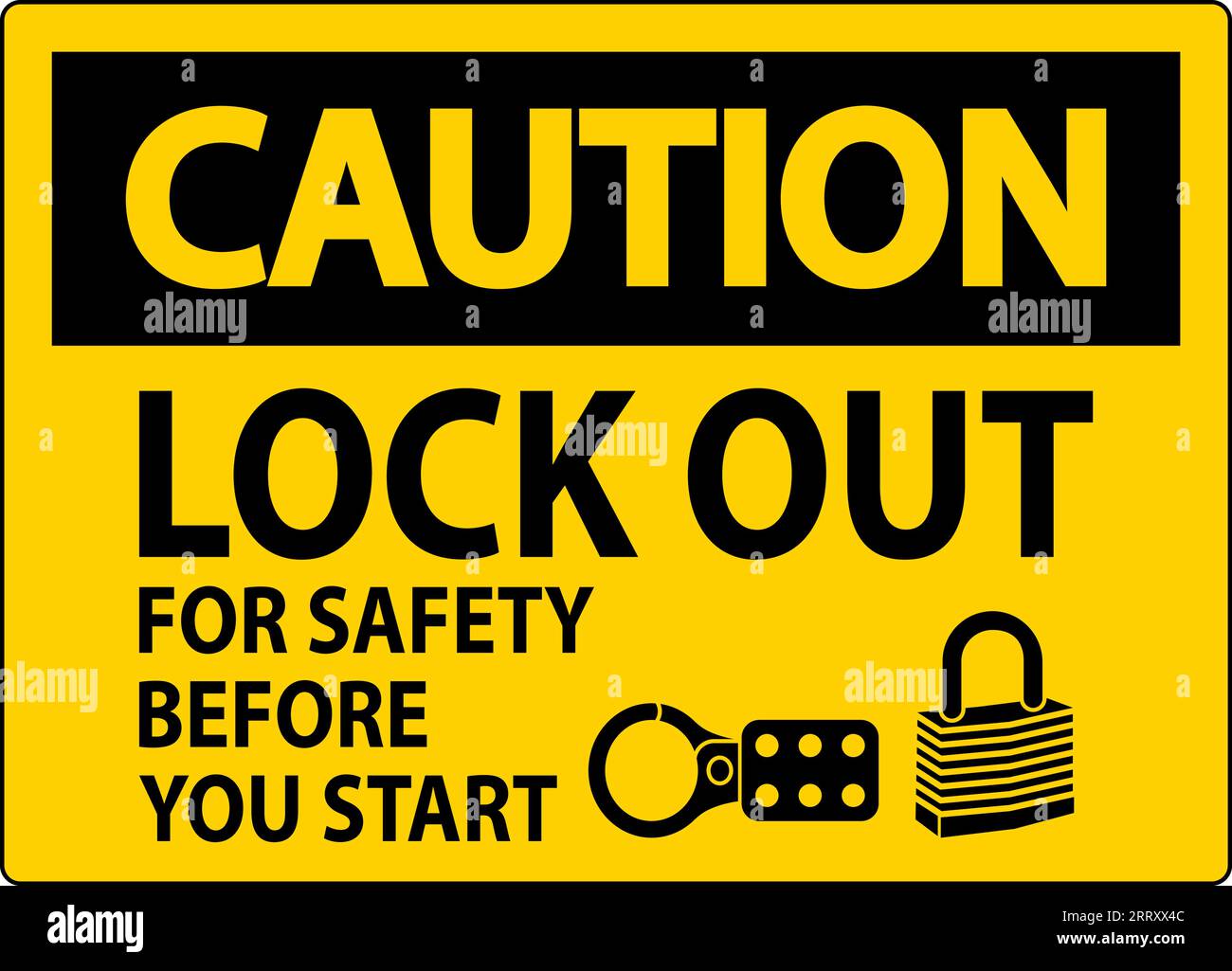 Caution Sign Lock Out For Safety Before You Start Stock Vector Image