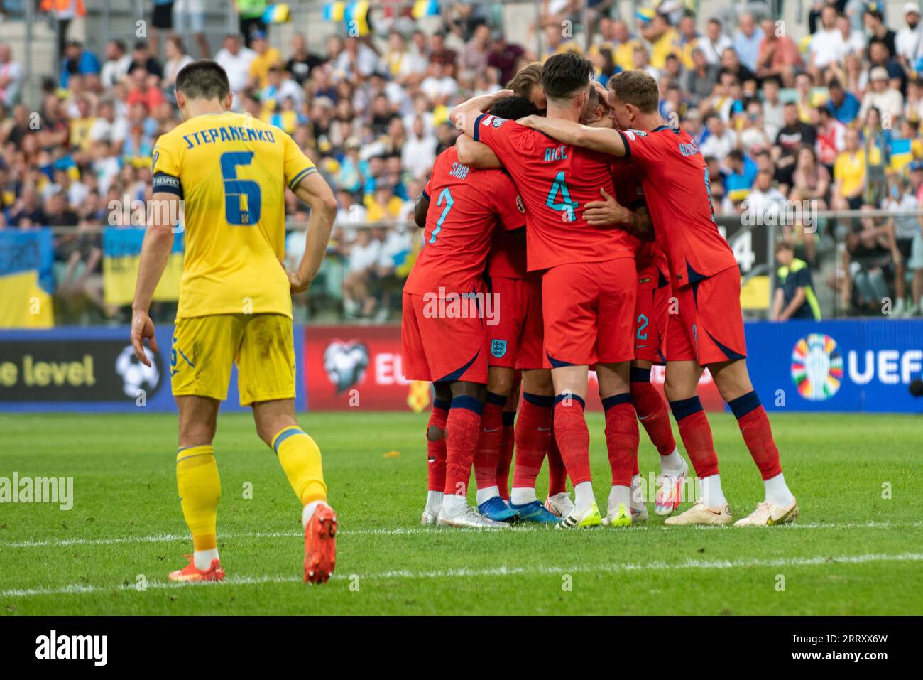 Wroclaw, Poland. 09th Sep, 2023. The English players celebrate scoring during the UEFA European ...