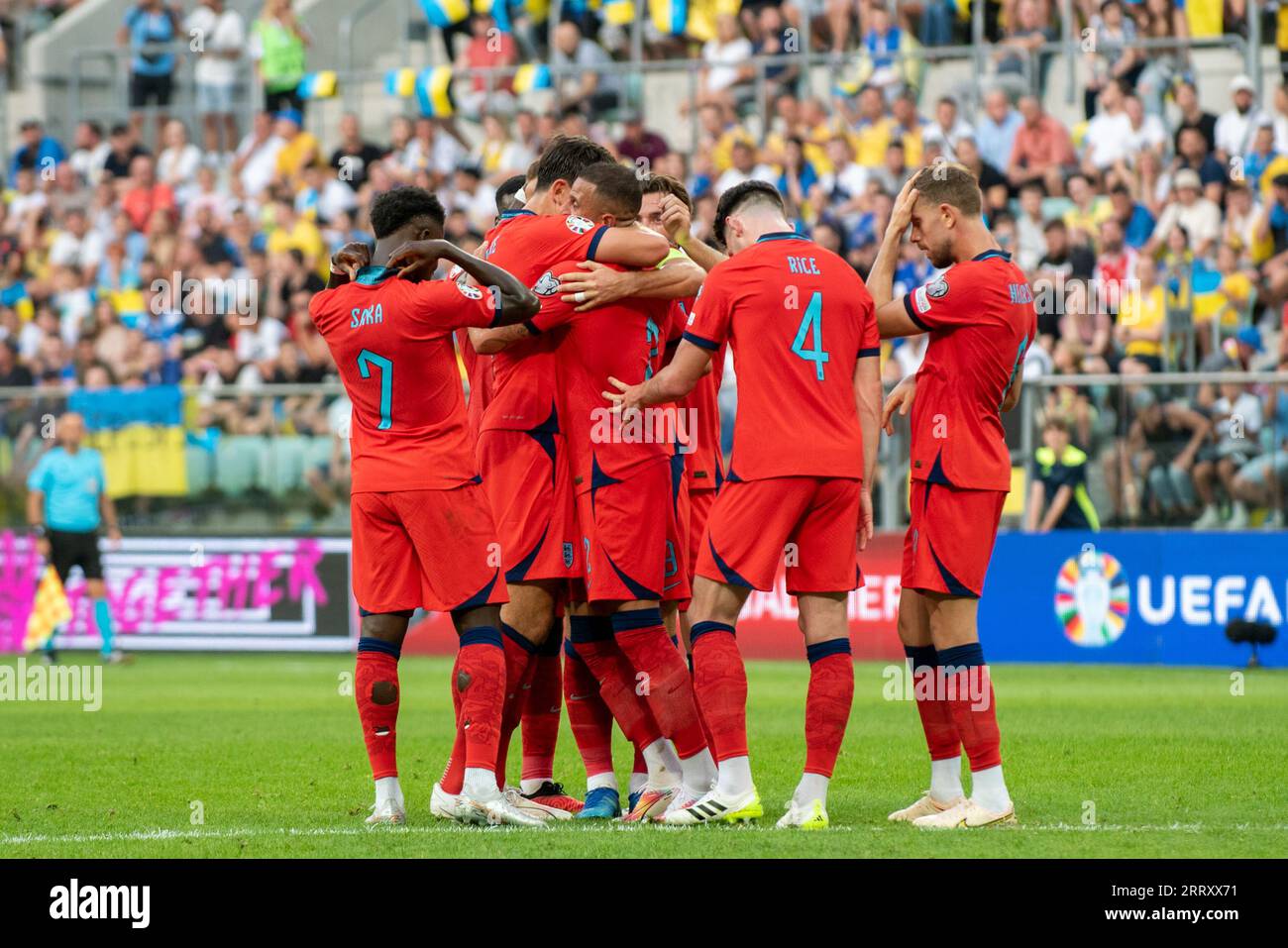 Wroclaw, Poland. 09th Sep, 2023. The English players celebrate scoring during the UEFA European ...