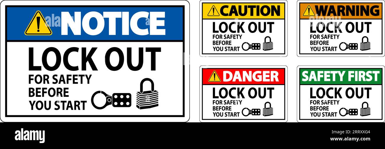 Caution Sign, Lock Out For Safety Before You Start Stock Vector Image ...