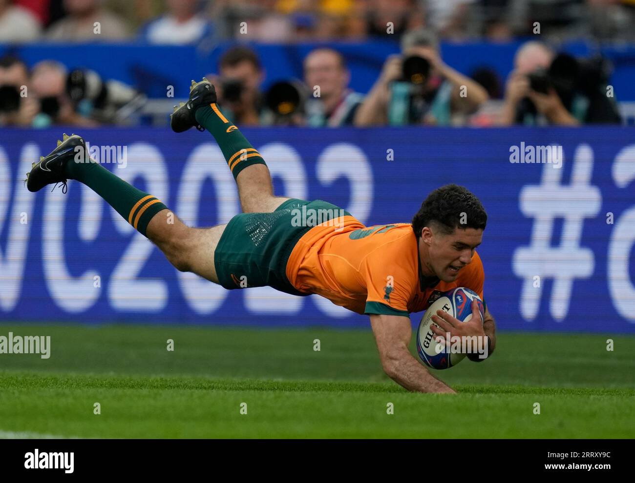 Australia's Ben Donaldson scores a try during the Rugby World Cup Pool ...