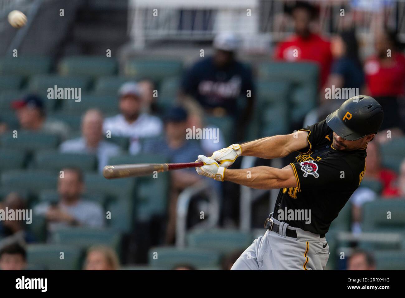 Pittsburgh Pirates' Bryan Reynolds hits a pop fly caught by Atlanta ...
