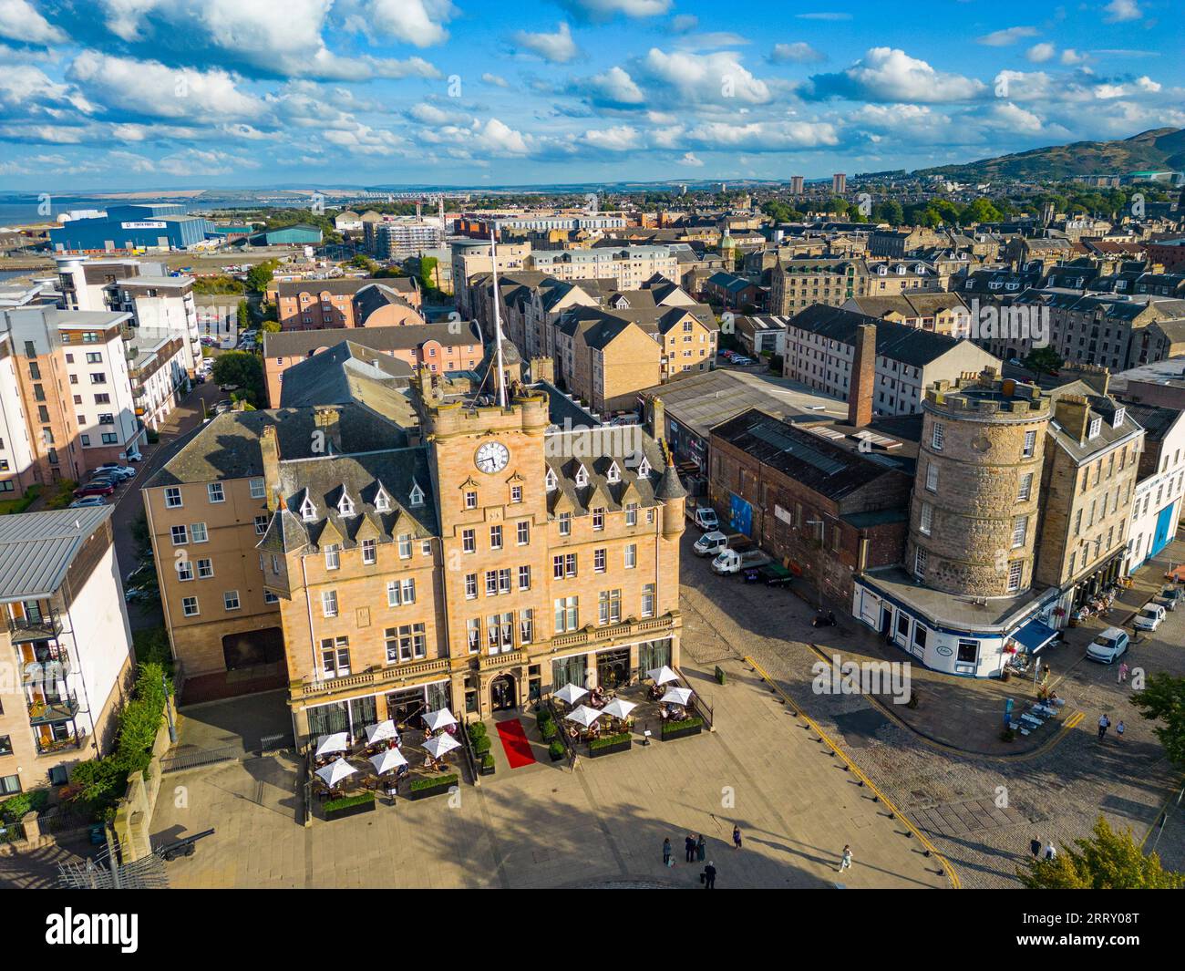 Aerial view in late afternoon of Malmaison Hotel on The Shore in Leith ...