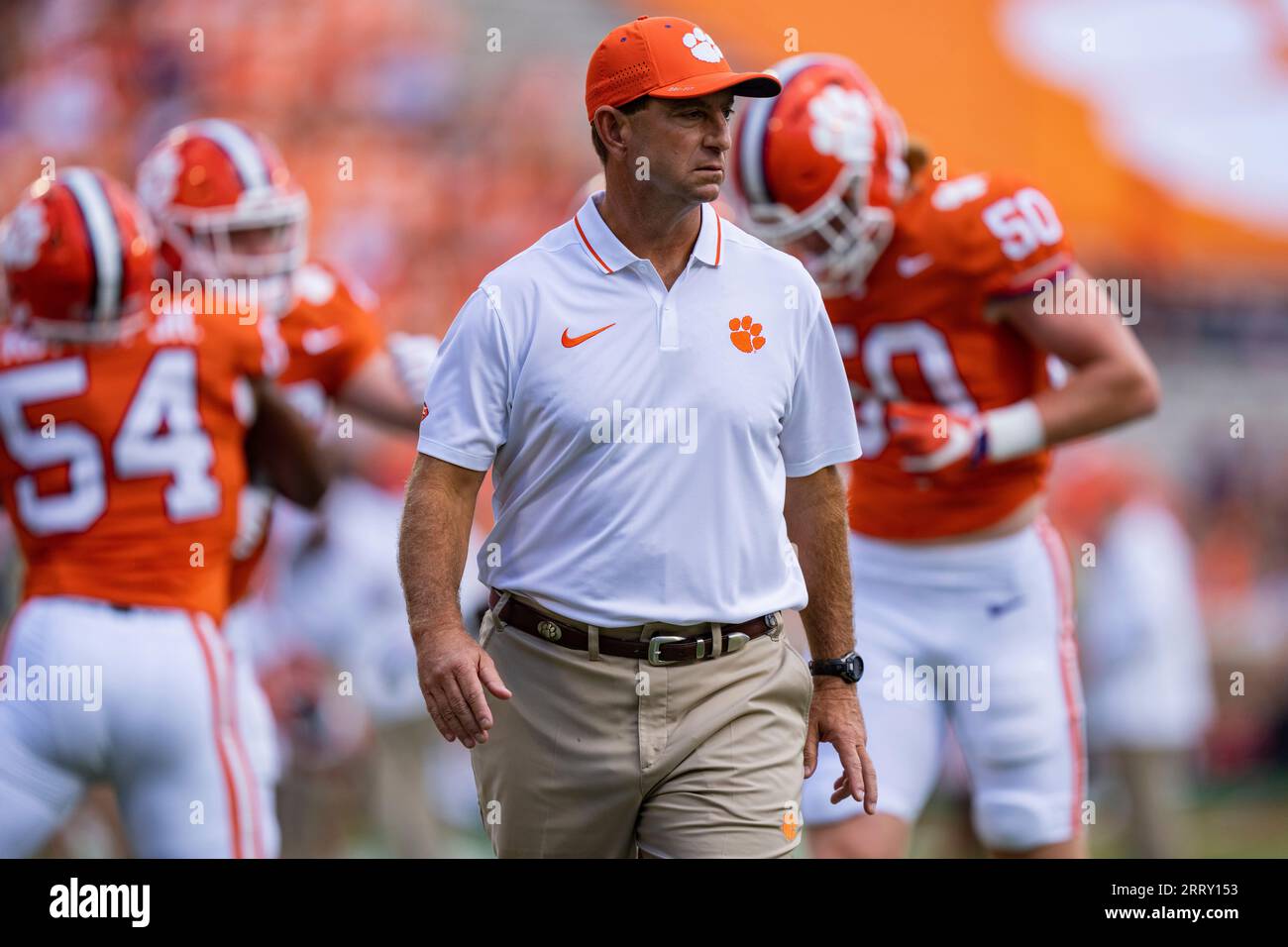 Clemson head coach Dabo Swinney looks on before an NCAA college ...