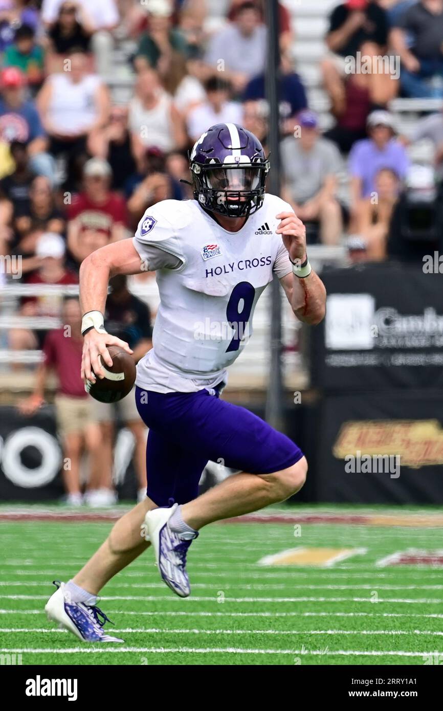 Chestnut Hill, Mass. 9th Sep, 2023. Holy Cross Crusaders quarterback ...