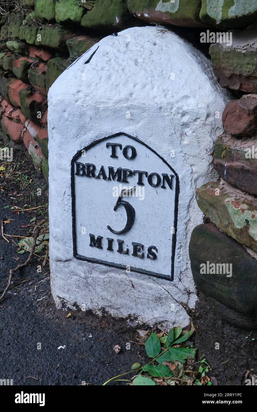 A milepost on the A69 near Aglionby, Carlisle, Cumbria Stock Photo - Alamy
