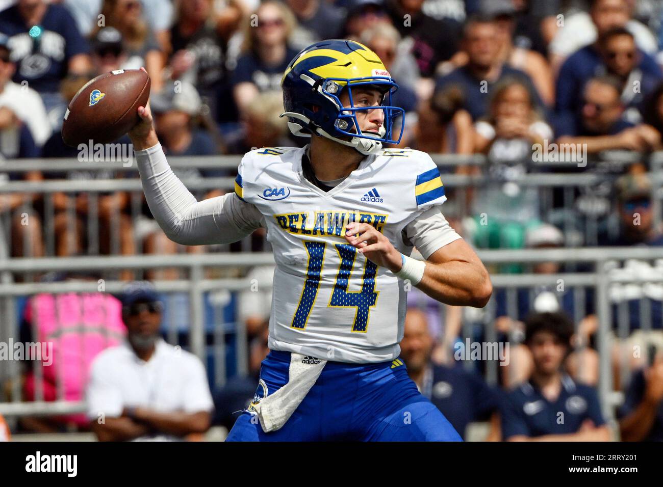 Delaware quarterback Ryan O'Connor (14) looks to pass during the first ...