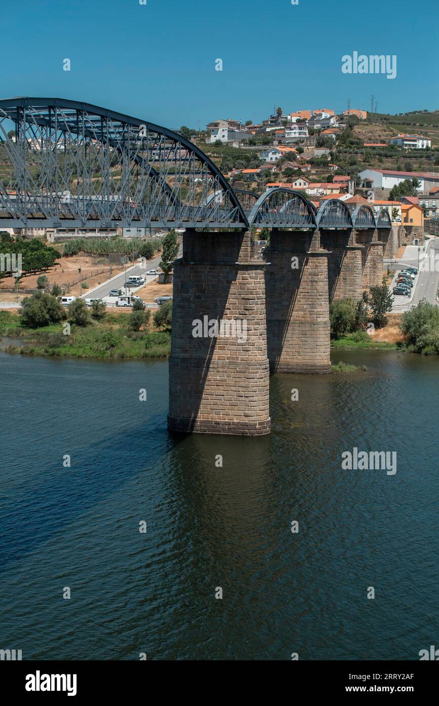 View of the Regua Metal Bridge over Douro River, Portugal Stock Photo ...