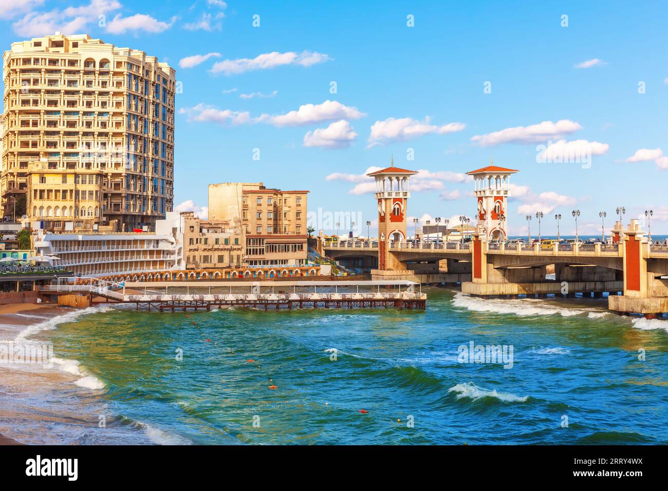 Stanley Bridge on the promenade of Alexandria, exclusive view, Egypt ...