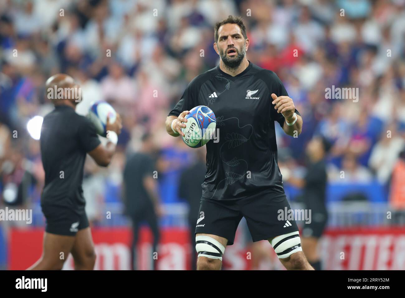 Paris, France. 9th Sep, 2023. Sam Whitelock of New Zealand warms up ...