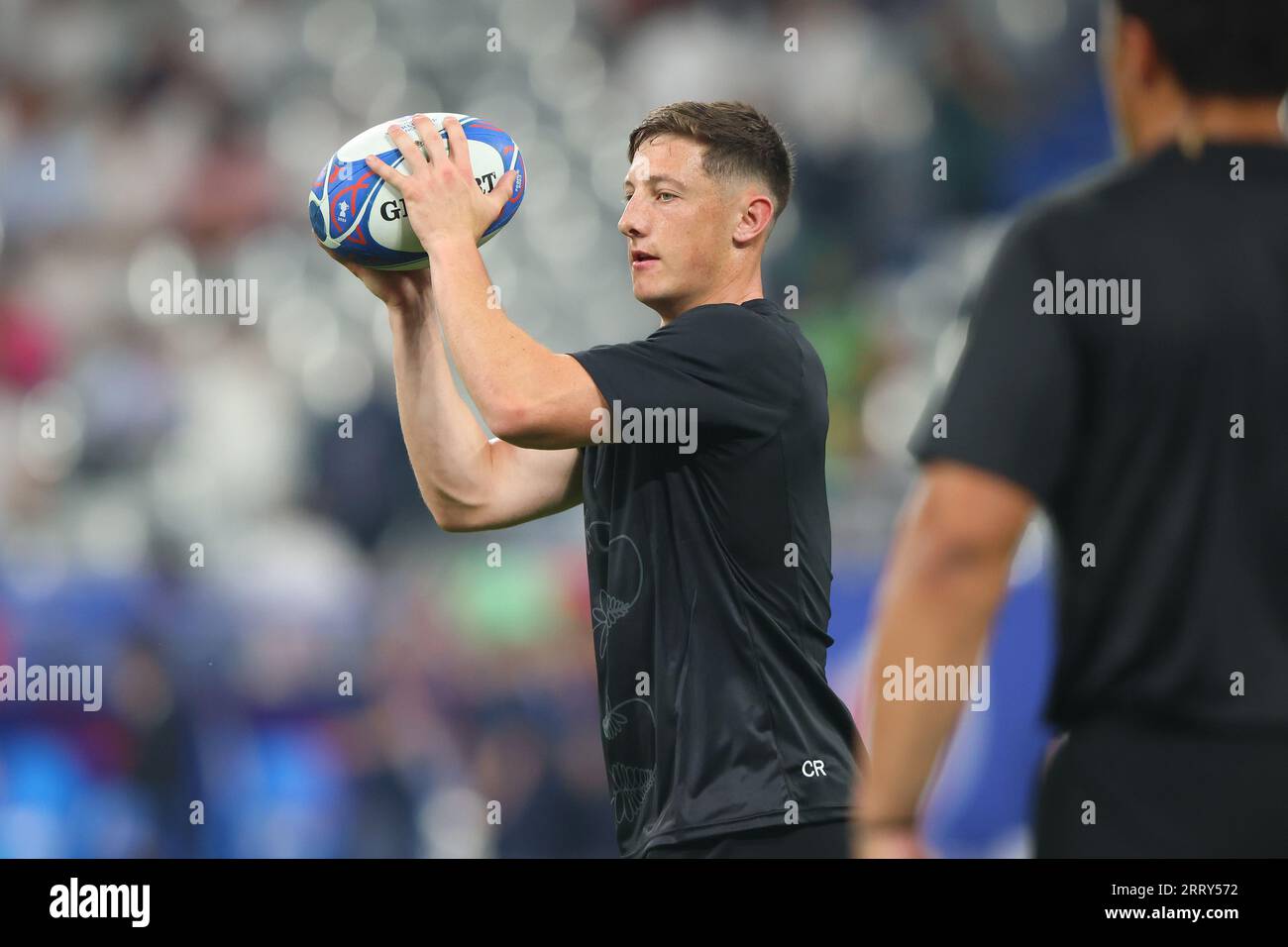 Paris, France. 9th Sep, 2023. Cam Roigard of New Zealand warms up ...