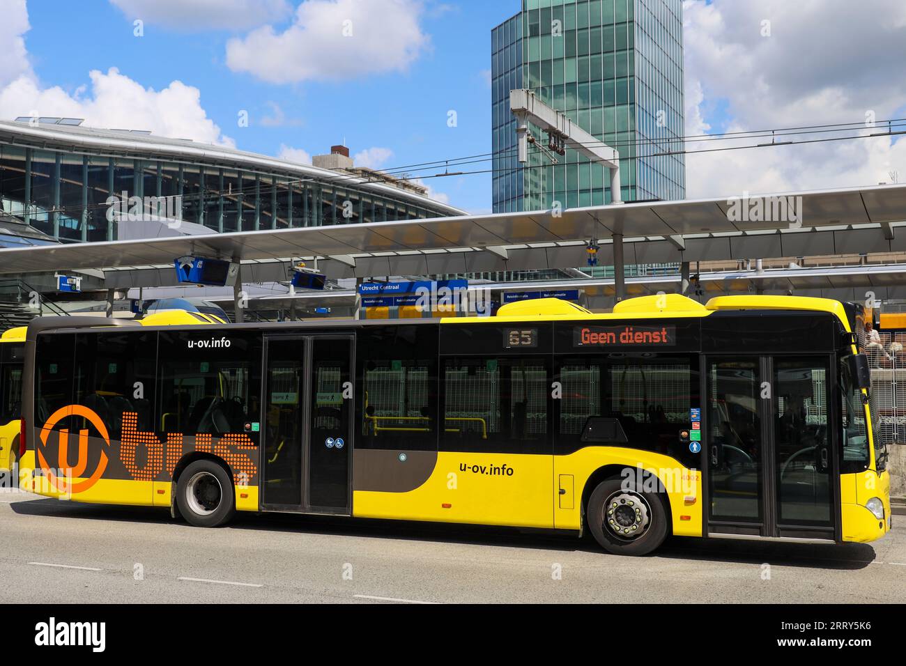 City bus in yellow color of U-OV runned by Qbuzz in Utrecht the ...