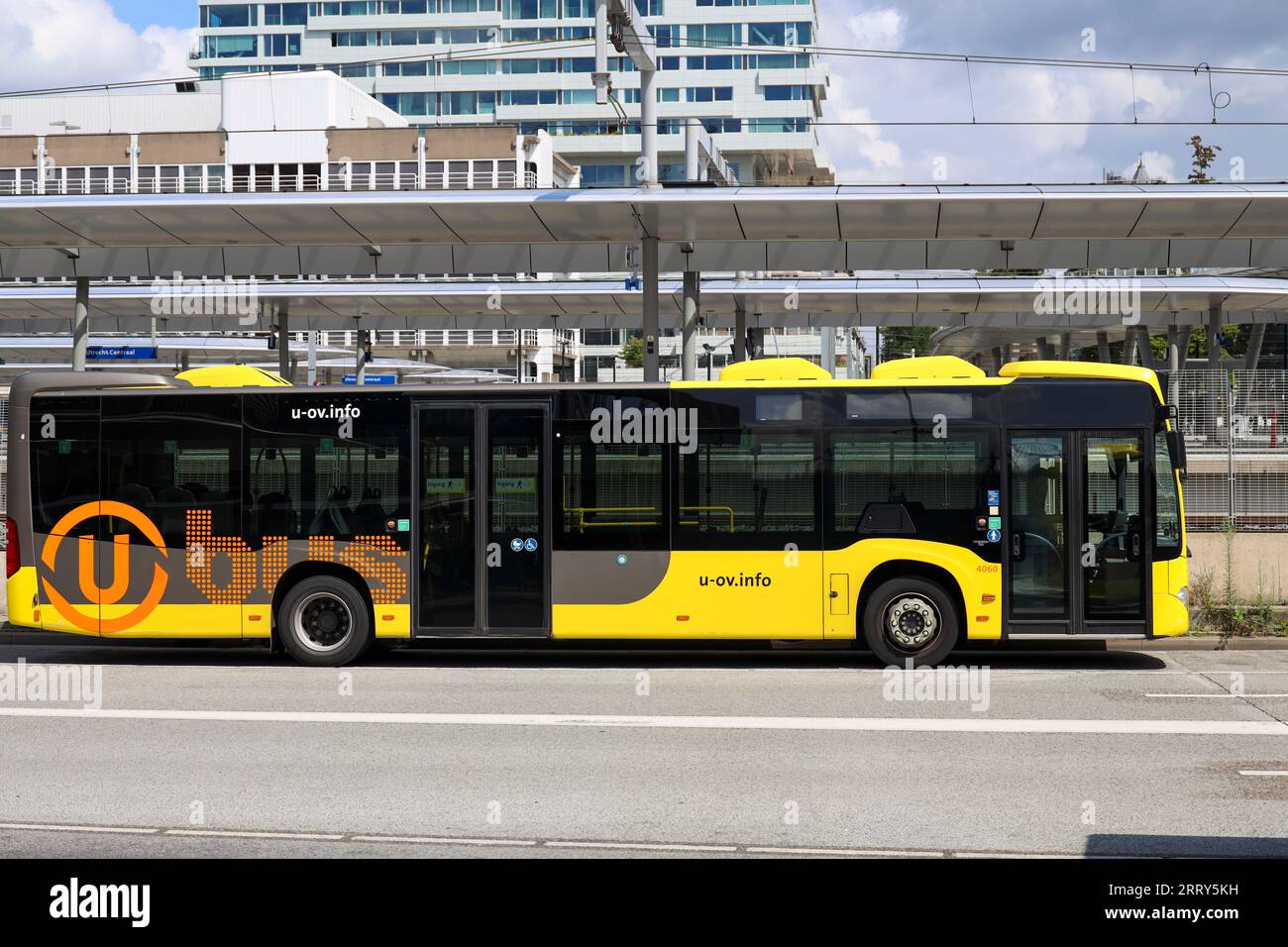 City bus in yellow color of U-OV runned by Qbuzz in Utrecht the ...