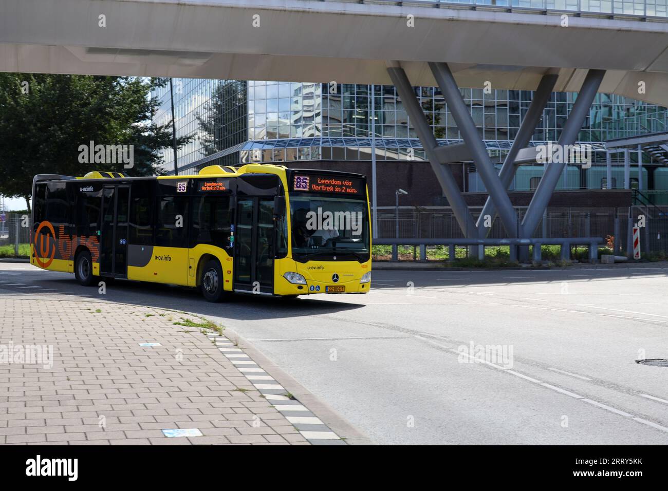 City bus in yellow color of U-OV runned by Qbuzz in Utrecht the ...