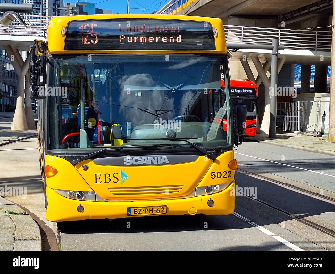 Yellow Scania Omnilink bus runned by EBS The Netherlands at Amsterdam ...