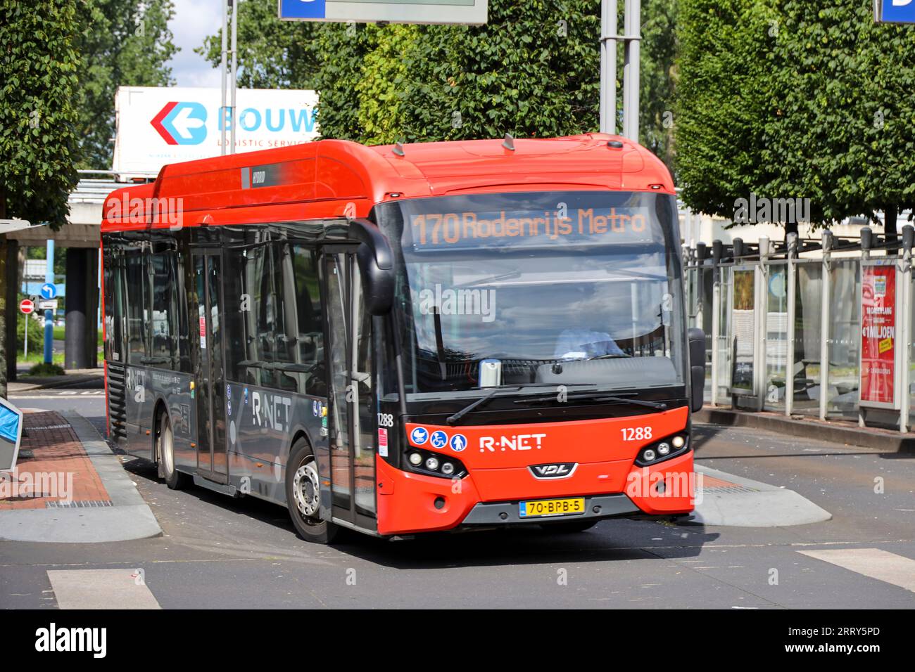 Black and red bus runned by RET in R-NET colors in the Netherlands ...