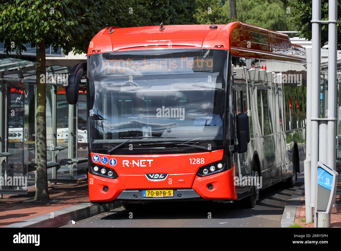 Black and red bus runned by RET in R-NET colors in the Netherlands ...