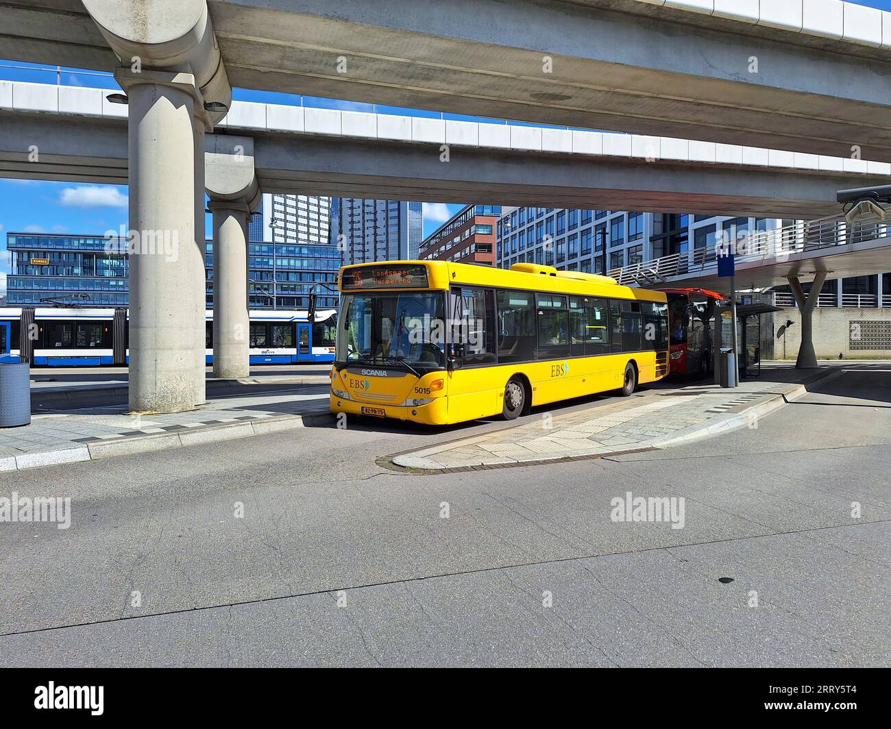 Yellow Scania Omnilink bus runned by EBS The Netherlands at Amsterdam ...