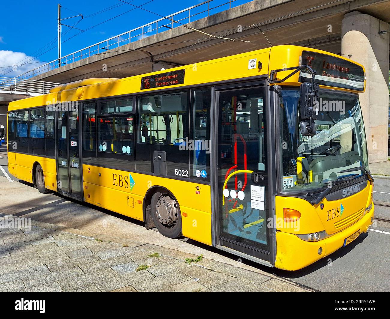 Yellow Scania Omnilink bus runned by EBS The Netherlands at Amsterdam ...