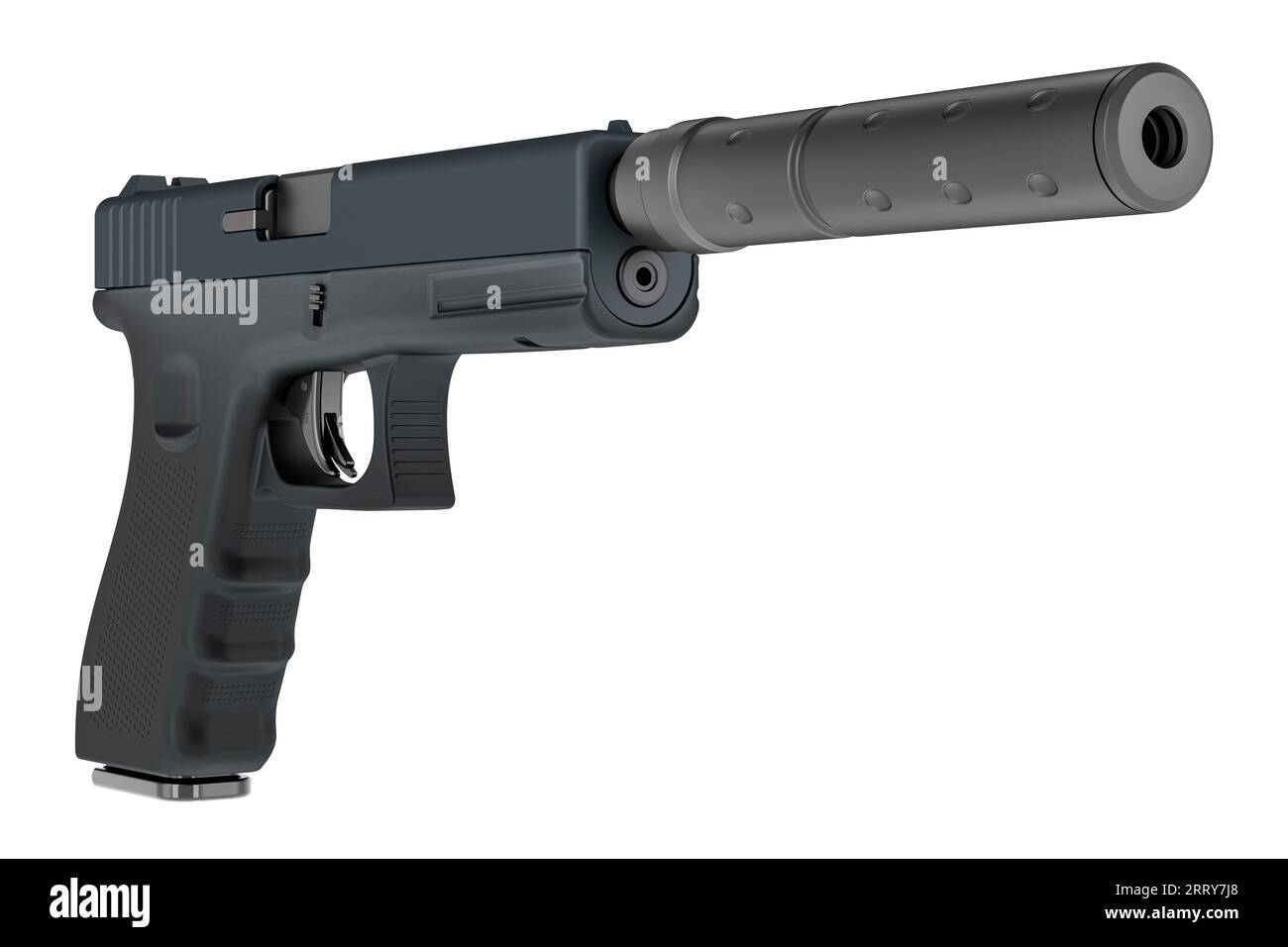 Silenced Pistol, 3D rendering isolated on white background Stock Photo ...