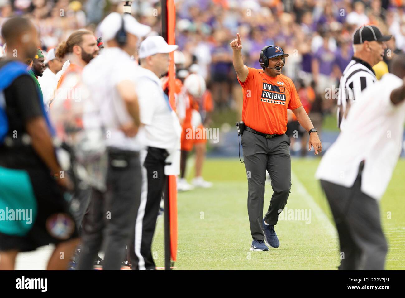 Virginia head football coach Tony Elliott yells to his players during ...