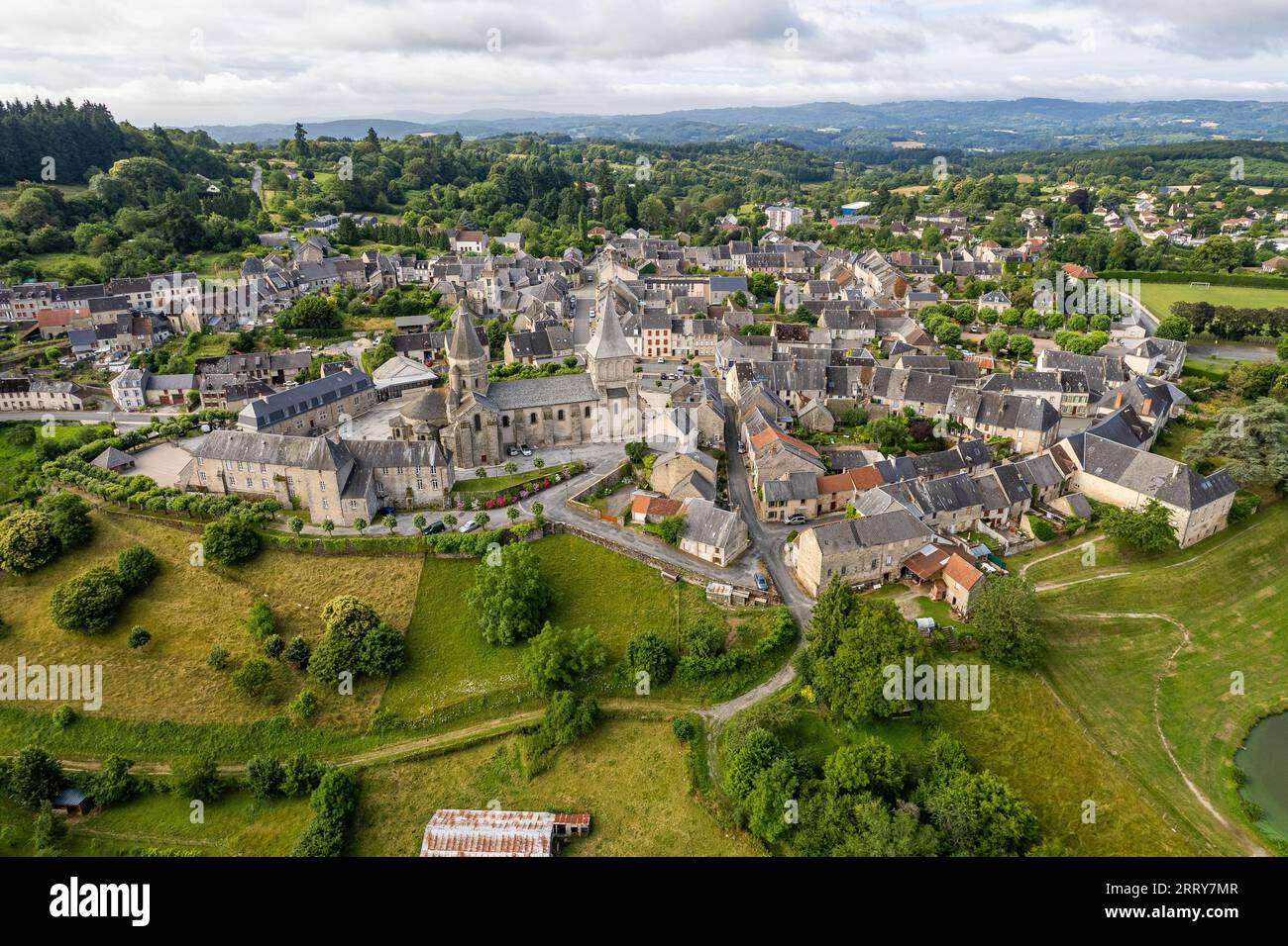 Aerial photo of french village Benevent l'Abbaye in Summer Stock Photo ...