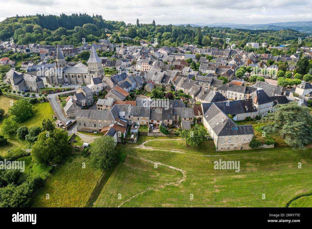 Aerial photo of french village Benevent l'Abbaye in Summer Stock Photo ...