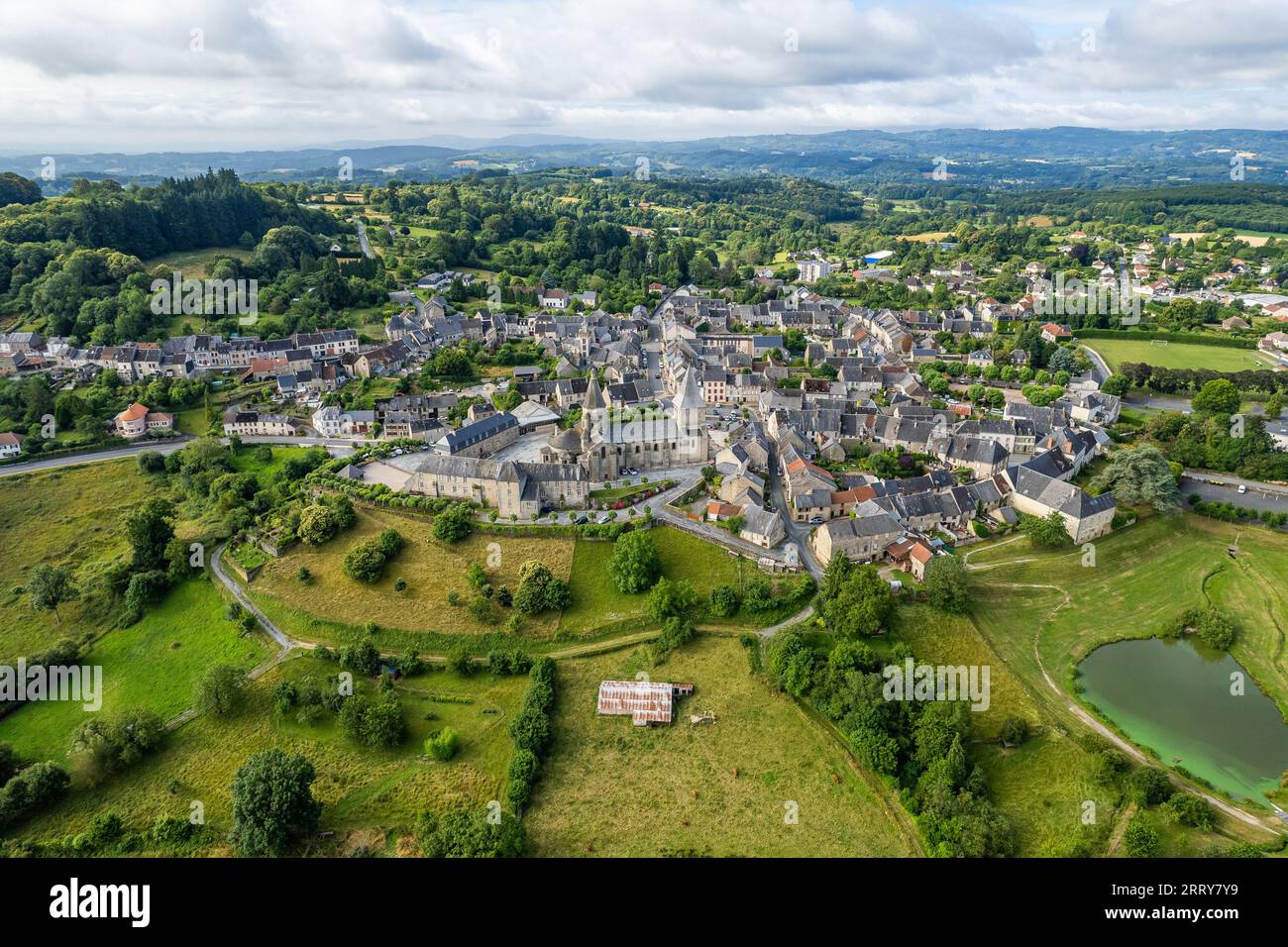 Aerial photo of french village Benevent l'Abbaye in Summer Stock Photo ...