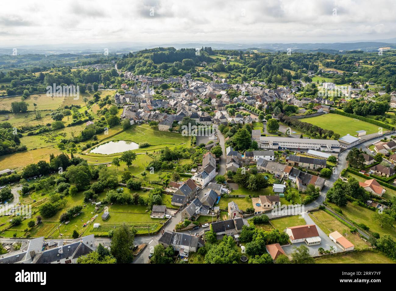 Aerial photo of french village Benevent l'Abbaye in Summer Stock Photo ...