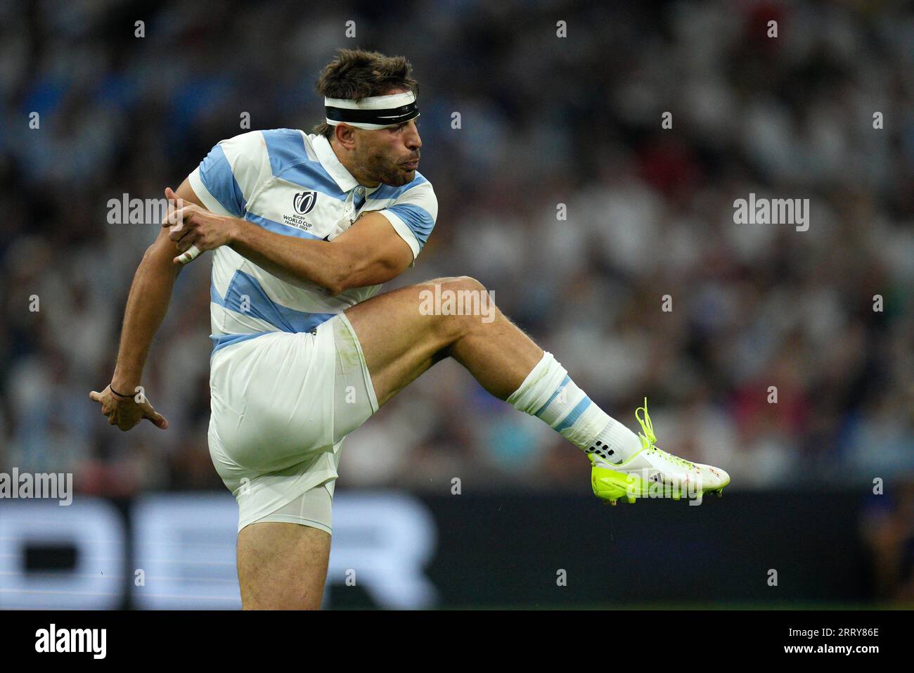 Argentina's Juan Cruz Mallia clears the ball during the Rugby World Cup ...