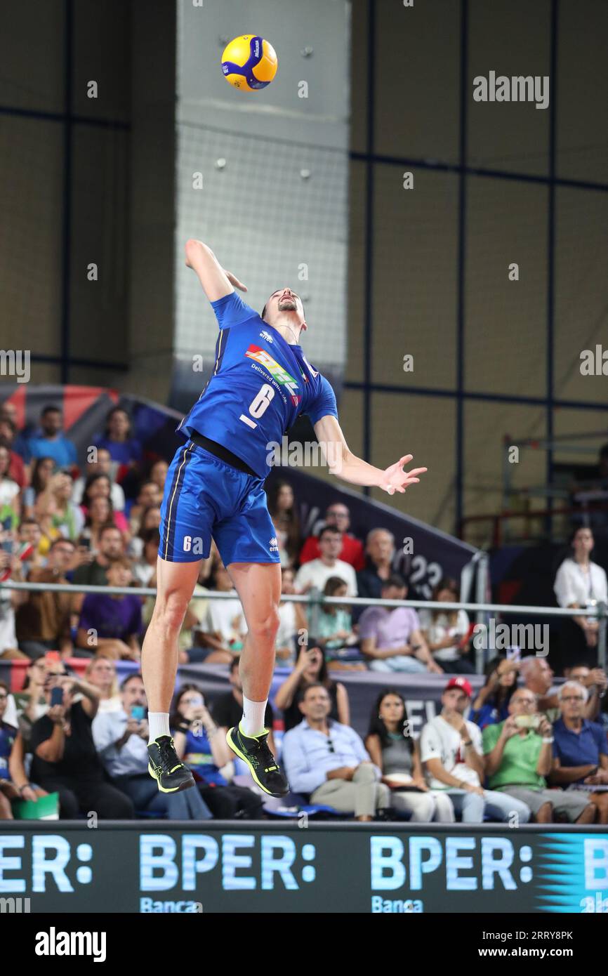 Bari, Italy. 09th Sep, 2023. Italy's Simone Giannelli on serve during Eight Final - Italy vs ...