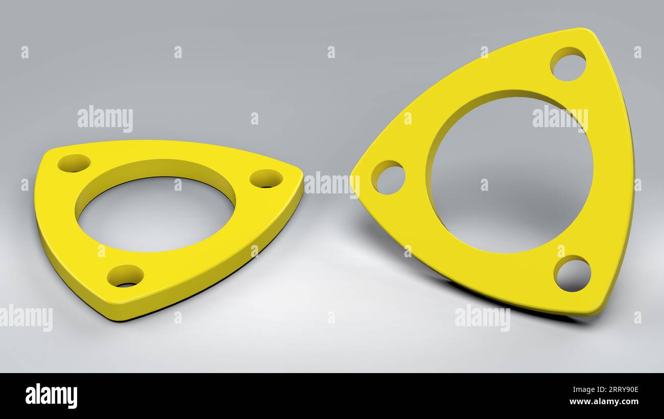 Pair of Three bolt Exhaust flange. Yellow metallic Part design. 3d ...